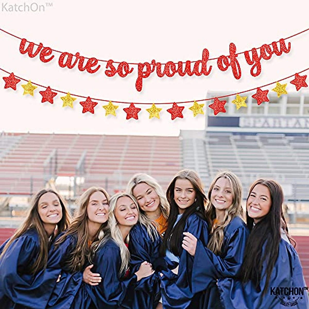 We Are So Proud Of You Banner, Glitter - Big 10 Feet with Star Garland | Graduation Banner for Red and Gold Graduation Party Decorations | Congratulations Decorations | Red Graduation Decorations 2023