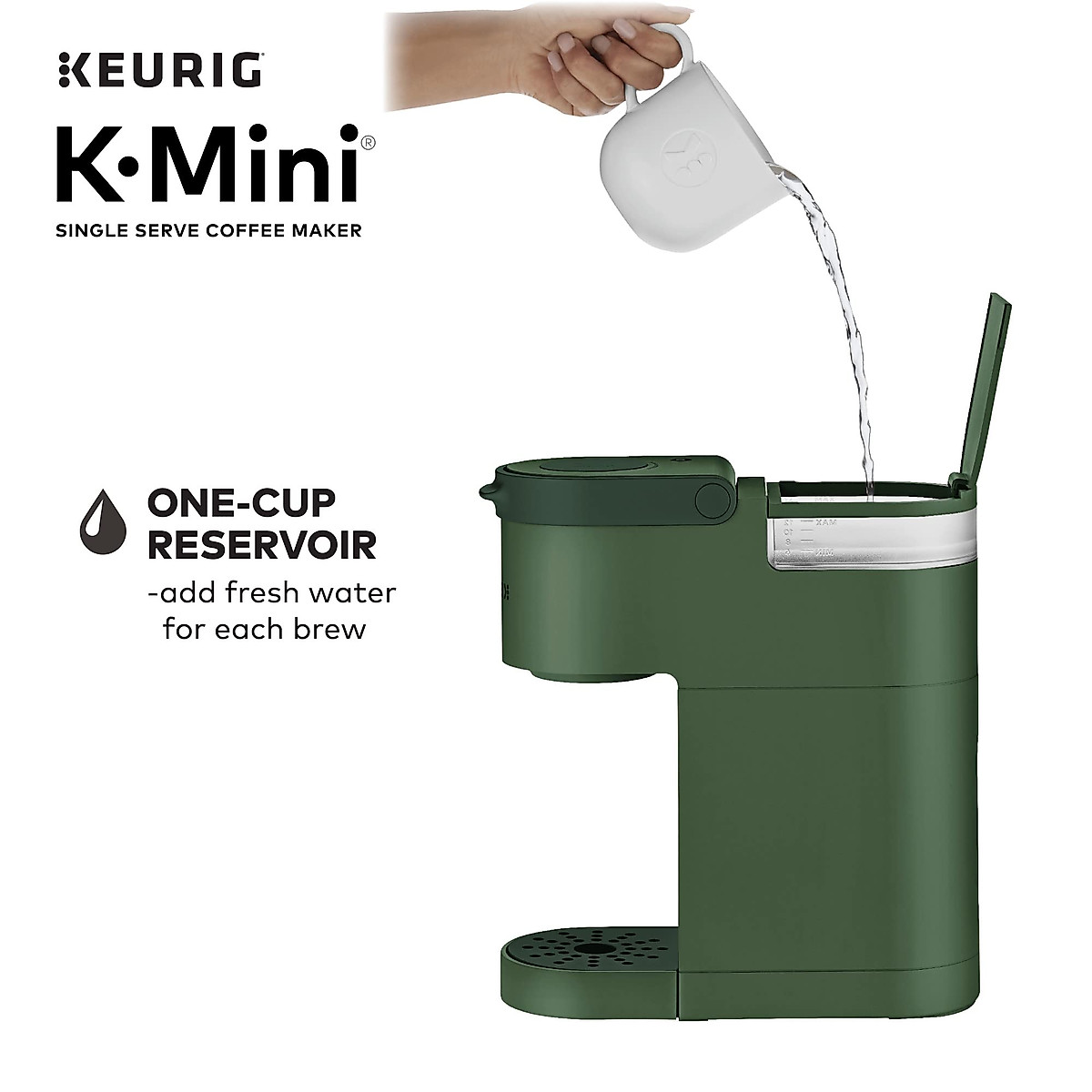 Keurig K-Mini Single Serve Coffee Maker with 6-12Oz Cup Sizes, Quick Brewing, and Removable Drip Tray (Evergreen, Renewed)