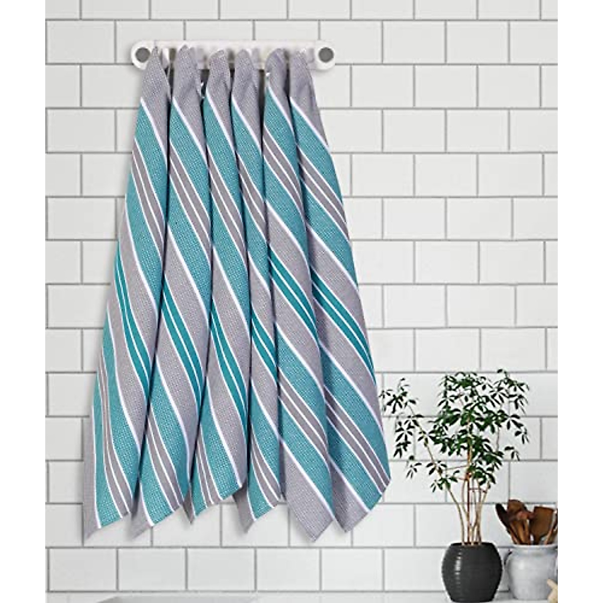Waffle Stripe Kitchen Towel 18x28inch Teal Mercury,100% Cotton, Quick Dry, Tea Towels, Bar Towels, Highly Absorbent, Cleaning Towels, Kitchen Tea Towels, Pure Cotton, Absorbent Dish cloth Set of 4