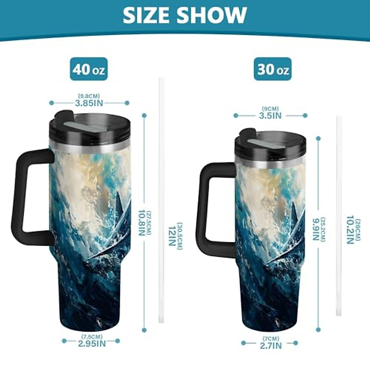 Flradish 40oz Tumbler with Handle, Shark Stainless Steel Tumbler with Lid and Straws Double Wall Vacuum Insulated Leakproof Coffee Travel Mug