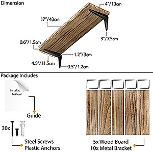 Wallniture Arras Floating Shelves for Wall, 17"x 4.5" Rustic Bookshelf for Living Room Decor, Bookshelves for Home Office, Burned Finish Storage Shelf Set of 5