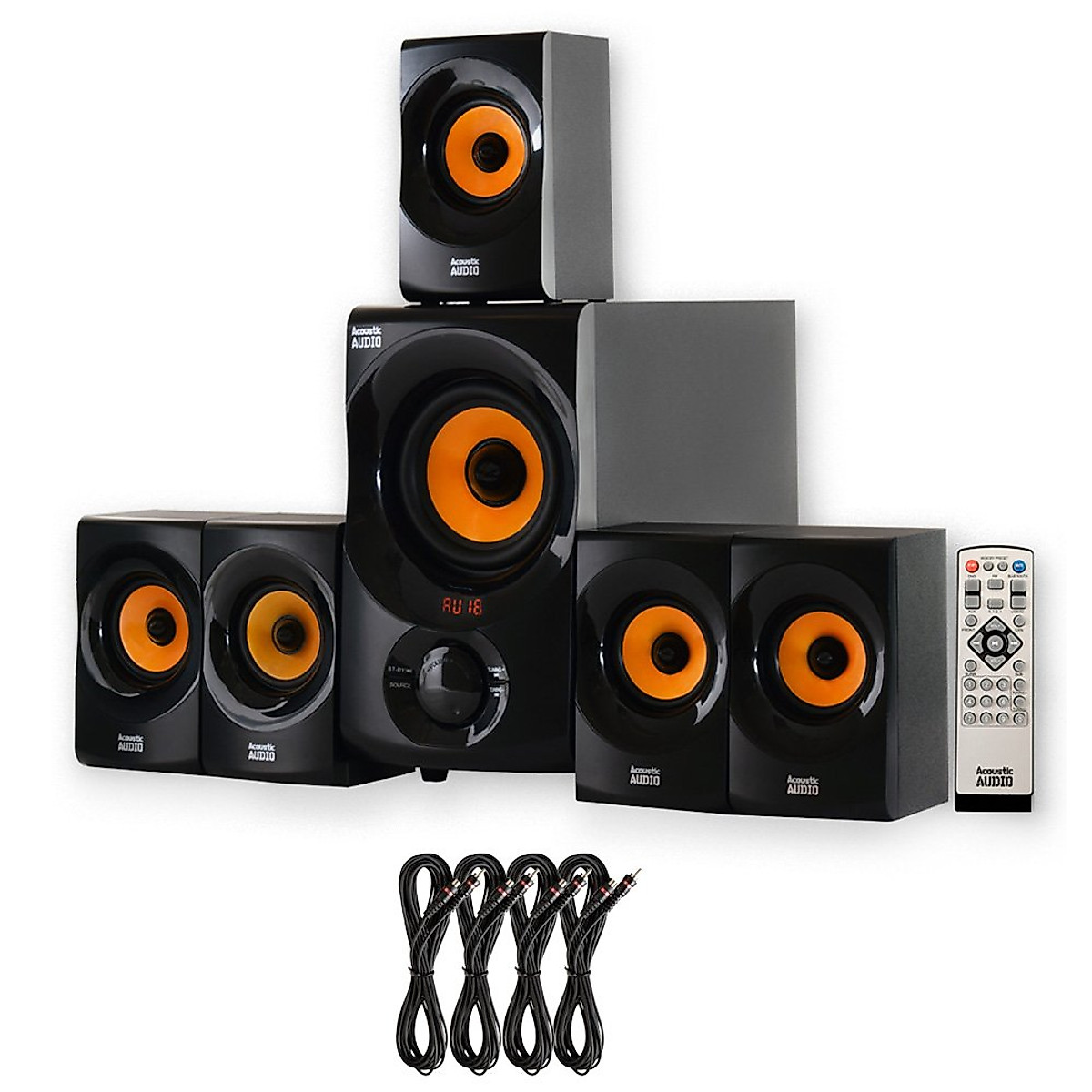 Acoustic Audio by Goldwood Acoustic Audio AA5170 Home Theater 5.1 Bluetooth Speaker System with FM and 4 Extension Cables, Black