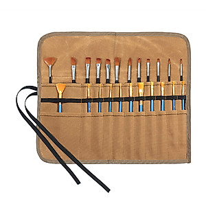 Denifiter Waxed Canvas Roll-up Pencil Bag, Heavy Duty Artist Paint Brushes Organize Pouch (Khaki)