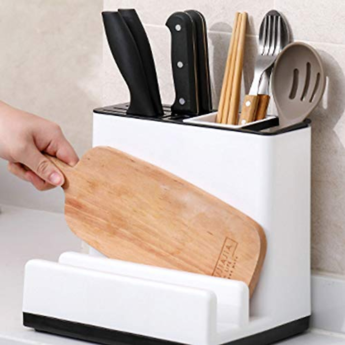 GANFANREN Kitchen Utensil Plastic Scissors Knife Holder Cutting Board Holder Draining Rack Storage Shelf Organizer Chopping Knife Rack
