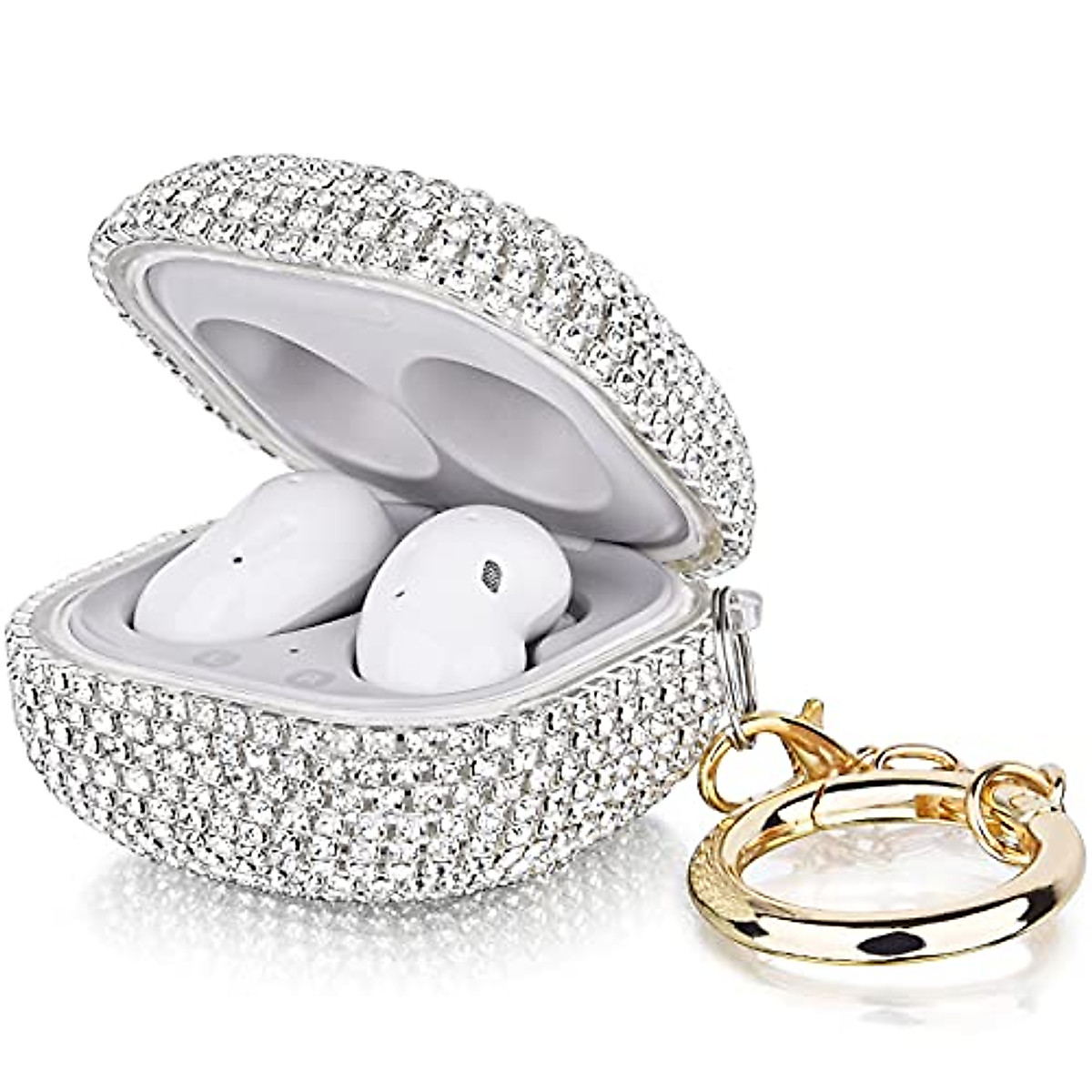 Case for Samsung Galaxy Buds 2 / Buds Live/Buds Pro/Buds 2 Pro, Filoto Cute TPU Earbuds Protective Case Cover with Shiny Disco Ball Keychain Accessories for Women Girls (Glittery Silver)