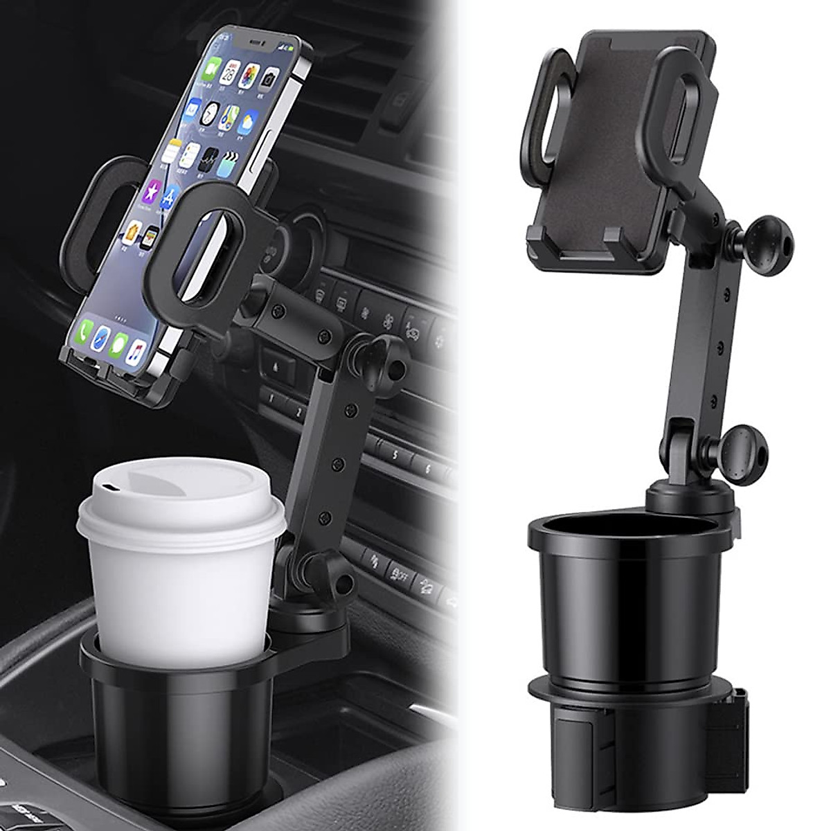 Reswish Car Cup Holder Phone Mount, Universal Auto Cell Phone Stand with Drink Expand Cup Holder,2 in 1 Multifunctional Car Cup Holder Expander with 360° Rotation Phone Mount
