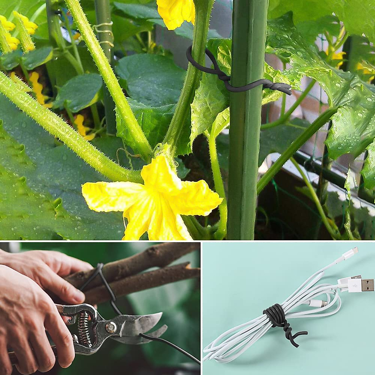 Shintop Reusable Garden Plant Twist Tie 2.8mm, 2PCS 65Feet Heavy Duty Soft Wire Tie for Tomato Plants, Climbing Roses and Vines Organizing (Black)