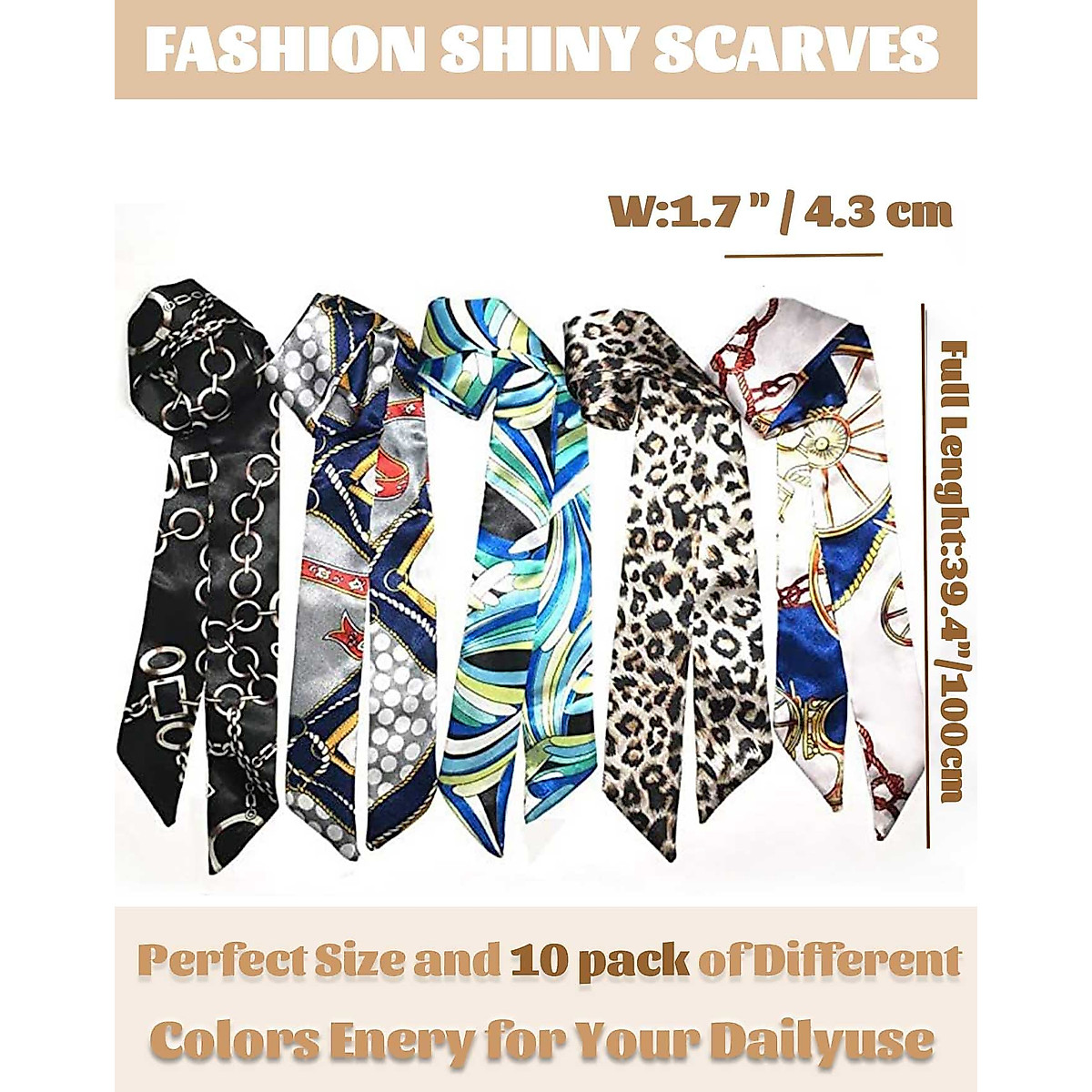 kcctoo 10Pack Scarf Bags for Women Handbag Scarfs Band Hair Neck Scarves Fashion Gifts