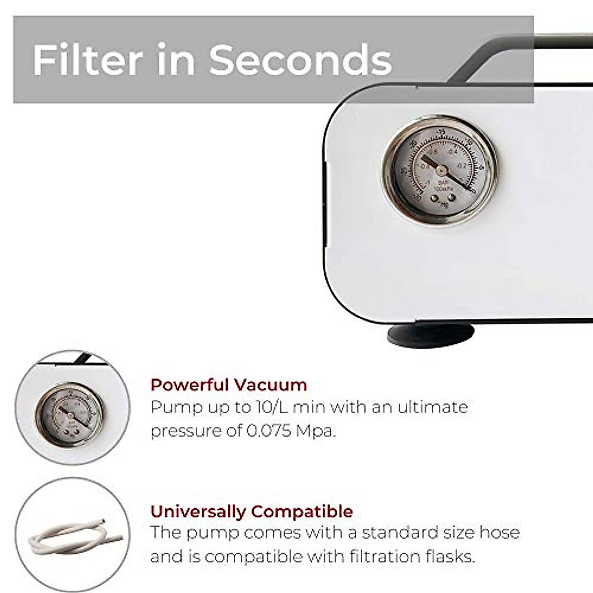 Fristaden Lab Oilless Vacuum Pump, 10L/Min, Diaphragm Portable Pump, 20W for Laboratory & Automotive, Air Suction, Oil-Free, 1 Year Warranty