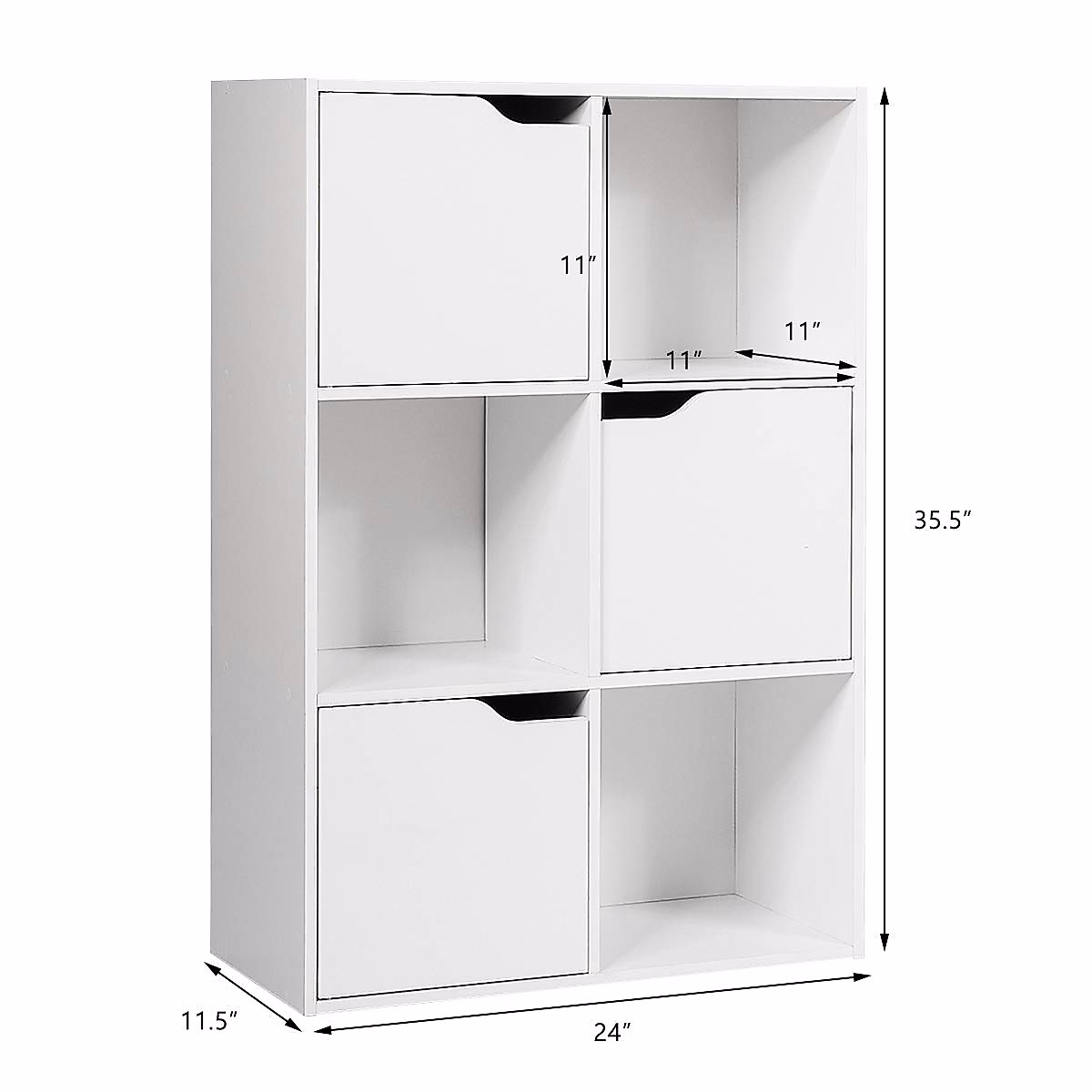 Giantex 6-Cube Storage Organizer, Storage Cabinet with 3 Open Cubes and 3 Cabinets, Free Standing Wooden Cubby Bookcase, Compartment Units for Home Office, 3-Tier Bookshelf for Books, Toys (White)