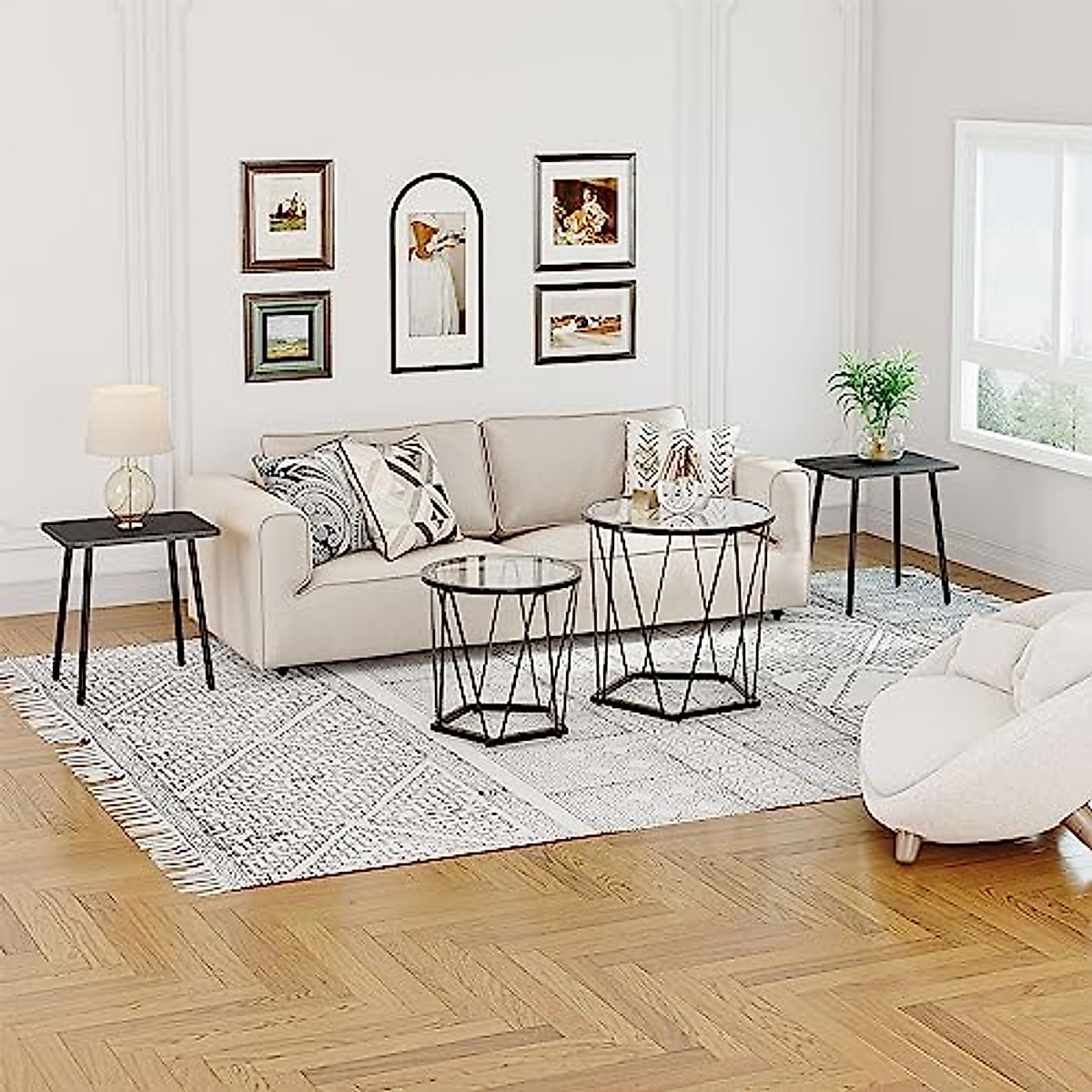 HOOBRO Side Tables Set of 2, Small Accent Table End Table for Small Spaces, Modern Minimalism Nightstand Beside Table for Living Room, Bedroom, Balcony, Easy Assembly, Black BB87BZP201