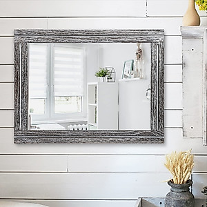 AAZZKANG Rustic Mirror Wood Framed Wall Mirror 20"x16" Rectangle Decorative Bedroom Bathroom Farmhouse Mirror