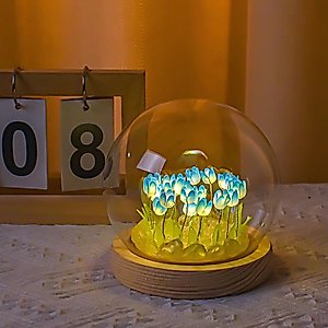 WONFAST DIY Tulip LED Night Light,Glass Handmade Flower Desk Ornament Bedroom Bedside Sleeping Table Lamp Atmosphere Decoration Christmas Birthday Gifts for Women Girlfriend(20Flowers Multicolor)