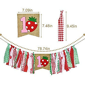 Strawberry One Highchair Banner Baby Girl 1st Birthday Party High Chair Bunting Garland Decoration