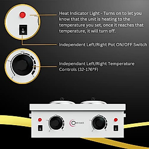 OMWAH Double Wax Warmer Professional Electric Wax Heater Machine for Hair Removal, Dual Wax Pot Paraffin Facial Skin Body SPA Salon Equipment with Adjustable Temperature Set