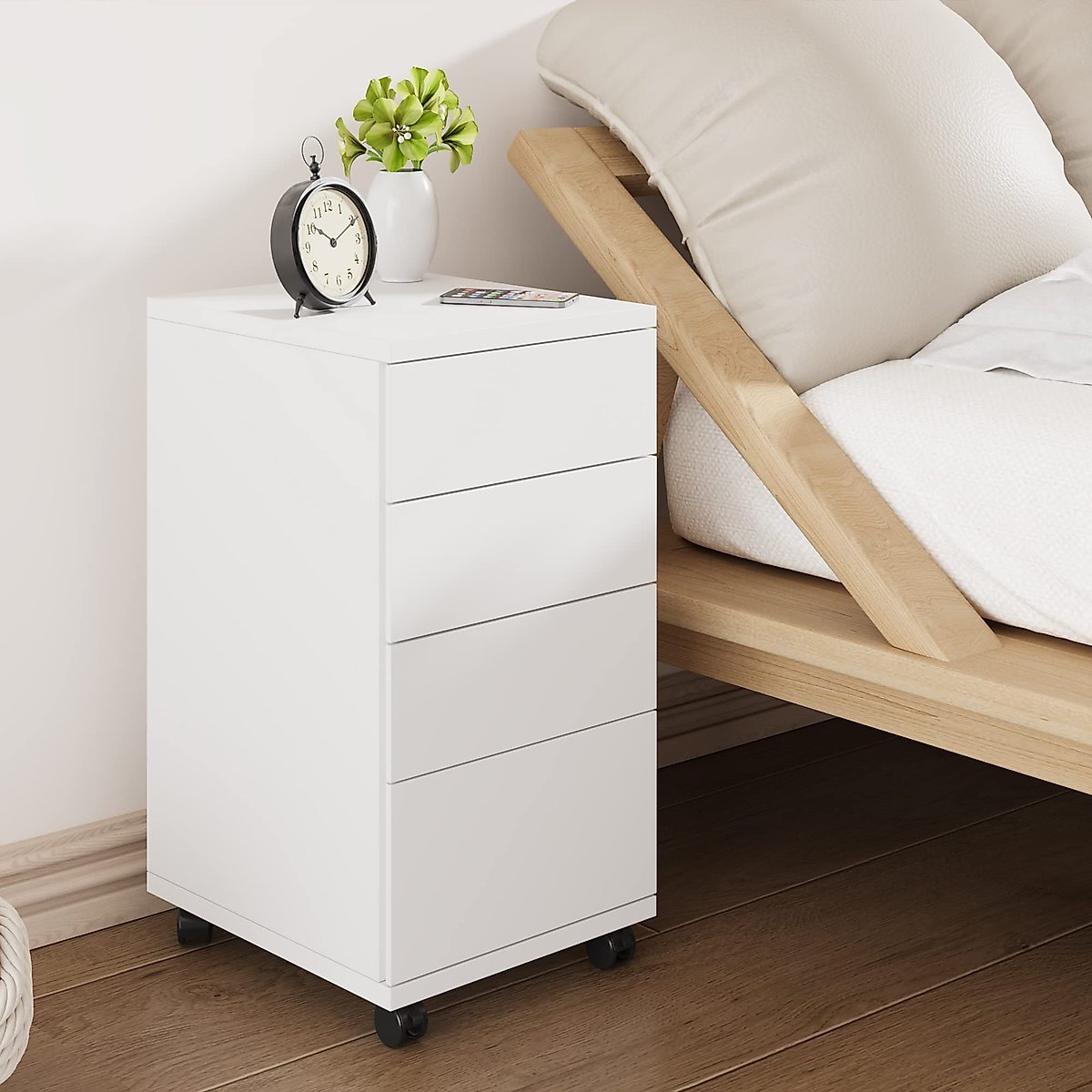 TTVIEW File Cabinet, Mobile Filing Cabinet with Wheels, 4-Drawer Rolling Pedestal Under Desk for A4, Letter Size, File Folders White 12.9x15.3X 25 in
