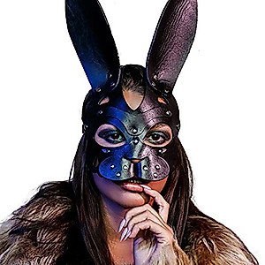 Mumbobyswim Women Leather Masks Bunny Mask Leather Cat Rabbit Mask Masquerade Party Mask Half Face Mask for Cosplay Halloween Easter Costume Props Accessory (EM-031)