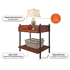 SAMTRA Nightstand, End Table with Open Wood Shelf, Bedside Tables with Steel Frame, Side Table for Bedroom, Living Room, Easy Assembly, Black and Rustic Brown