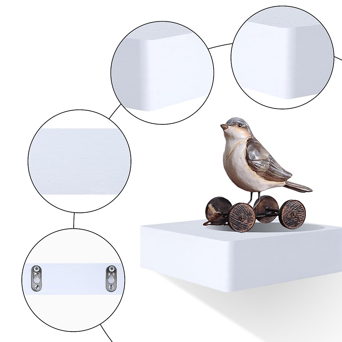 MITREL Small Floating Wood Shelf, 6x6 Inches, Mini Square Shelves for Small Spaces,Rustic Wall Storage for Plants and Photos, 1 pcs（Classic White）