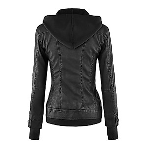 Made By Johnny MBJ WJC664 Womens Faux Leather Jacket with Hoodie M Black