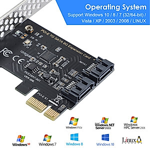 BEYIMEI PCIe SATA Card 2 Ports, PCI-E to SATA Expansion Card,6Gbps PCI-E (2X 4X 8X 16X) SATA 3.0 Controller Card for Windows10/8/7/XP/Vista/Linux,Support SSD and HDD