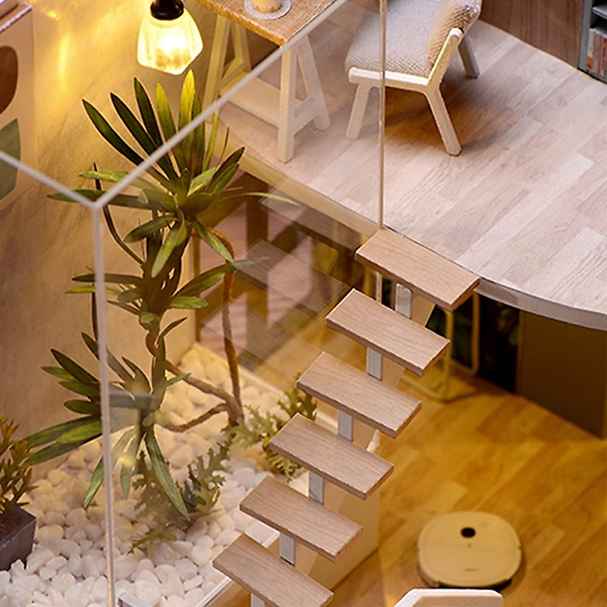 Lannso DIY Dollhouse Miniature Wooden Furniture Kit, Doll House Kit with Dust Proof Cover Music Box, Mini Handmade Wooden Dollhouse Toys for Adult Gift(L32)