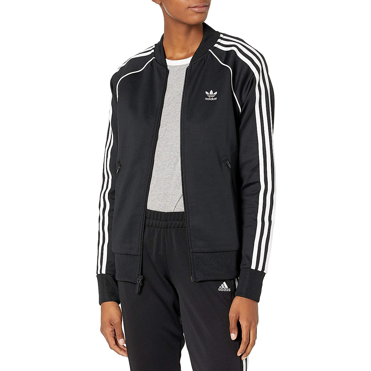 adidas Originals womens Superstar Track Primeblue Jacket, Black/White, Large US