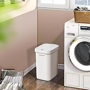 JOYBOS Small Trash Can with Lid for Bathroom, 3 Gallon Little Garbage Can, Slim Bedroom Trash Bin Waste Basket, Plastic Narrow Garbage Bin W/Press-top Lid for Toilet, Office, RV, Living Room