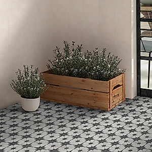 Peel and Stick Floor and Wall Tile for Bathroom Kitchen SPC Vinyl Self Adhesive Flooring Tile 9x9In Black Star Encaustic Patterned Groutble Backsplash Tile 16 Tiles, 9.12 Sq Ft.