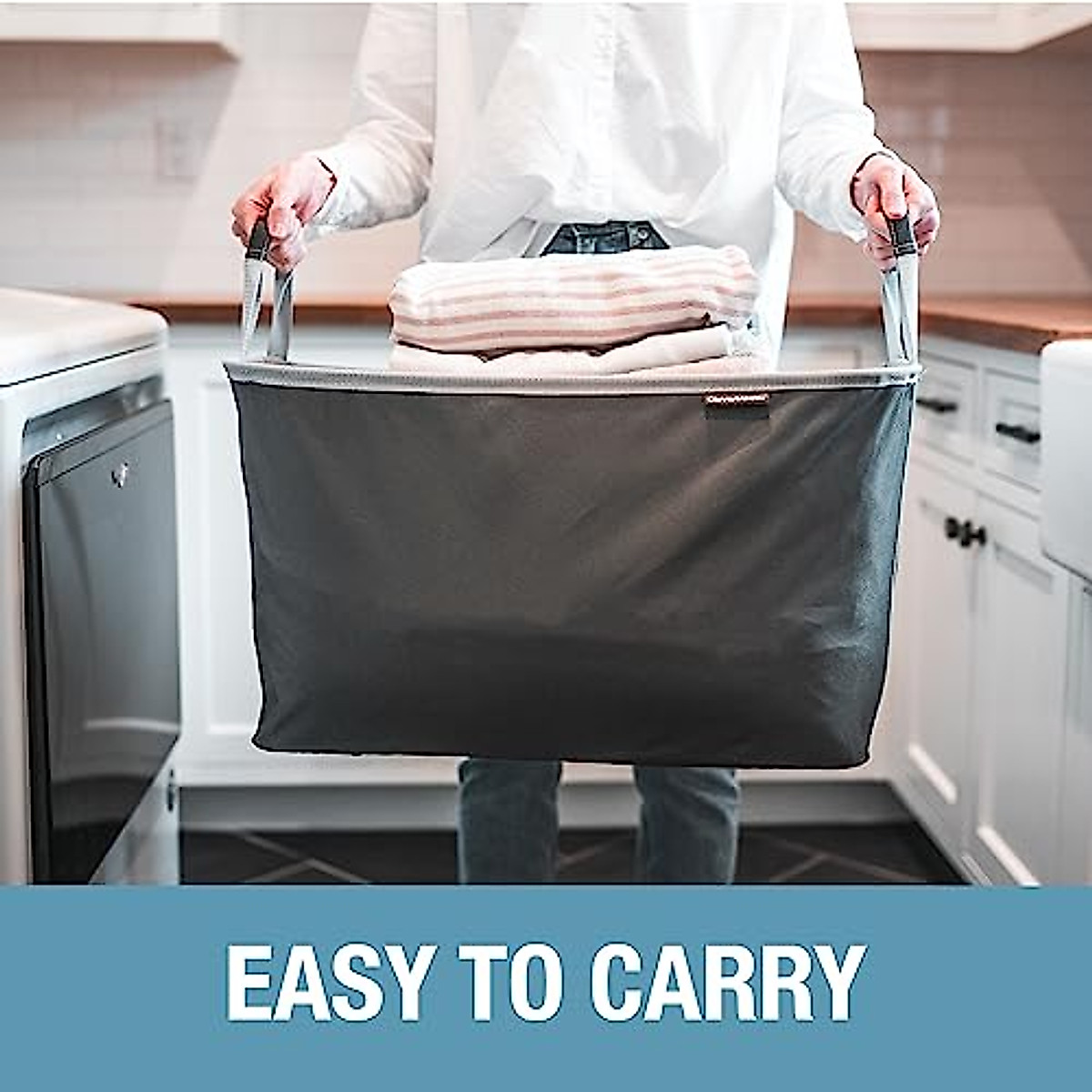 CleverMade Collapsible Fabric Laundry Basket - Foldable Pop Up Storage Bin - Space Saving Hamper with Carry Handles Large, Charcoal/Grey, 2 Pack