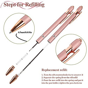 Vin Beauty 7 Pcs Rose Gold Ballpoint Pen Set Metal Crystal Diamond Pen Liquid Sand Glitter Ballpoint Pens Black Ink Retractable Pen Gifts for Wedding Office School Desk Supplies