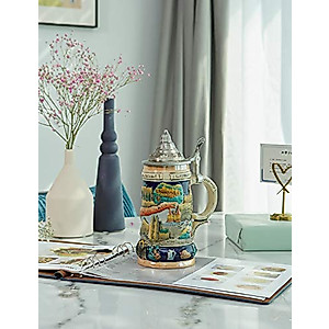 HAUCOZE Beer Stein Mug German Landmark Stanley Drinking Mug with Lid for Man 0.6 Liter