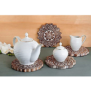 Set of 4 Wooden Trivet for Hot Dishes Pots and Pans Tea Pot Holders Nonslip Heat Resistant Kitchen Counter Accessories Housewarming Gift (MD2205) 8" Diameter