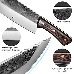 Full Tang Butcher Knife, 7.8 inch Handmade Forged Kitchen Chef Knife, High Carbon Clad Steel Butcher Cleaver,Meat Cleaver Knives Chinese Knife for Home, Kitchen (05 Model)
