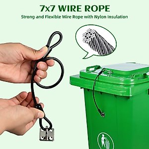 KKzozs Trash can lid Lock,Garbage can Locks for Animals 1-Pack Universal Semi-Automatic Trash can Lock Strong Wire Rope Protects Against Small Creatures Including Raccoons, Squirrels, and high Winds