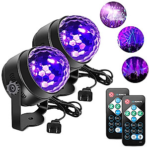 LUNSY UV Black Lights for Glow Party, 6W Disco Ball LED Party Lights Sound Activated with Remote Control, 7 Modes Stage Light for UV Party Halloween Decorations Birthday Party DJ Bar Xmas(2 pcs)