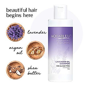 Aquableu Natural Lavender Shampoo & Conditioner Set - Gentle Ultra Calming Multitasking Cleanser - Nourishing & Restorative - Jojoba Oil - Sulfate & Paraben Free - For color treated hair (8 oz)