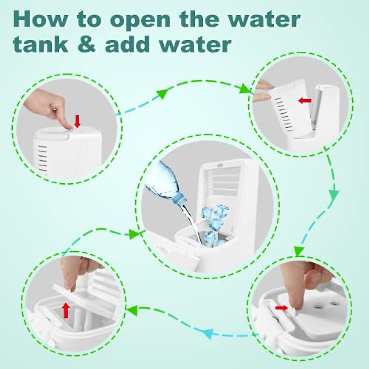 Ancokio Personal Air Cooler, 4 in 1 Personal Desktop Cooling Fan 3 Speeds 7 Colors Light, Evaporative Portable Air Conditioner with White 11.14 x 6.89 x 6.57 inches