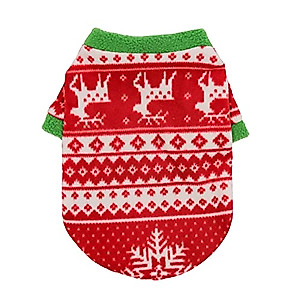leasote Christmas Dog Sweater - Cute Santa Claus Elk Snowflake Pattern Warm Pullover Holiday Dress Up Streetwear Pet Shirt Puppy Soft Printed Sweater for Christmas Party Red XS