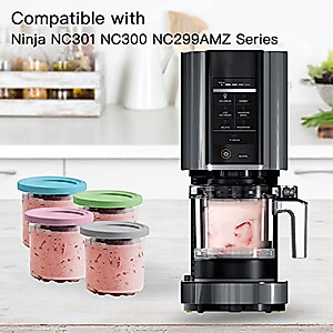 WWECATION 4 Pack of Silicone Lid Containers Replacement for Ninja Creami Pints and Lids - Compatible with NC301, NC300, and NC299AMZ Series Ice Cream Makers - Airtight and Dishwasher Safe
