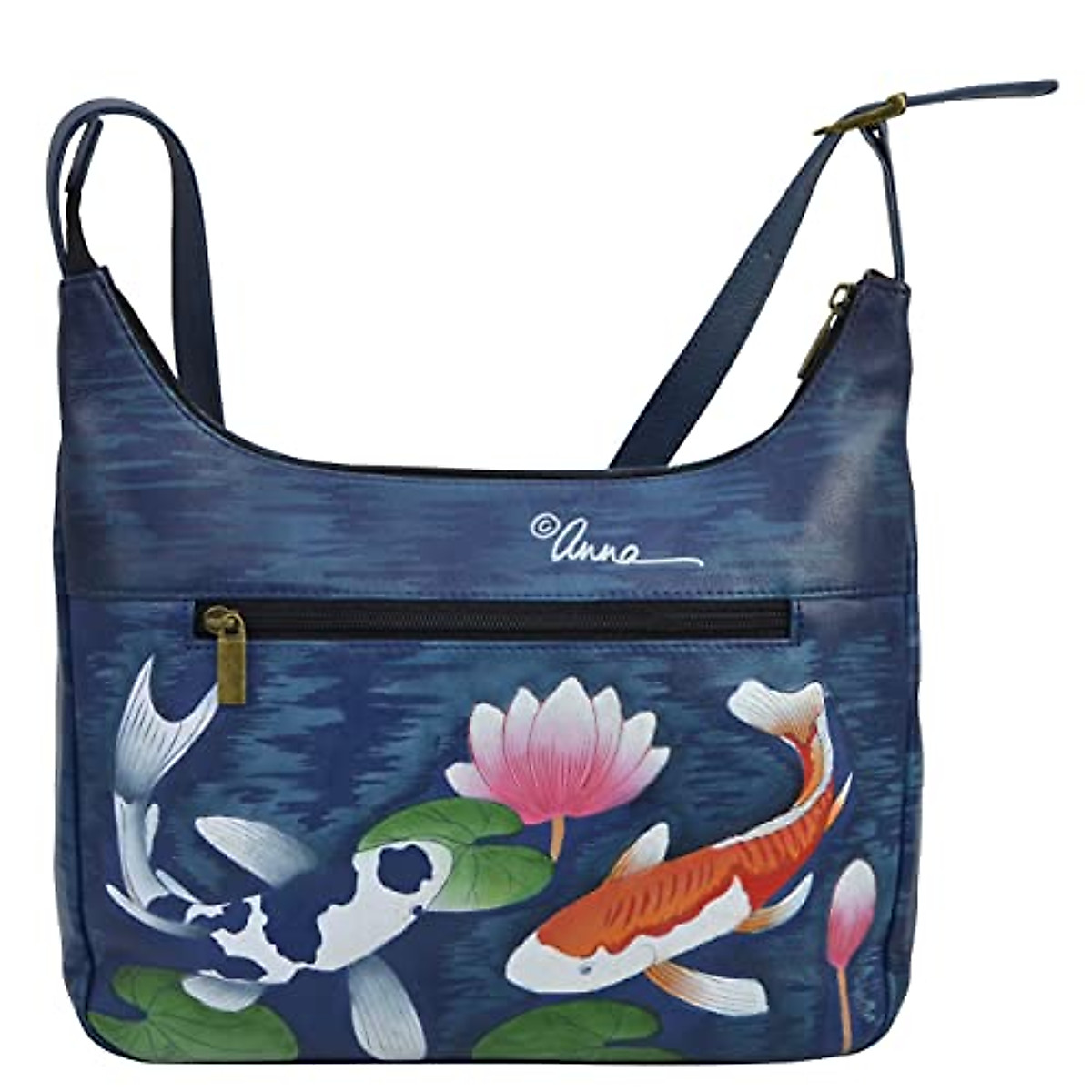Anna by Anuschka Women's Women s Genuine Leather Medium Shopper Bag, Koi Fish Blue, One Size US