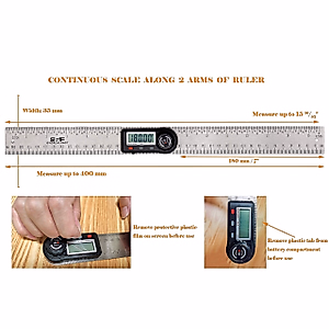 Digital Angle Finder Tool 7 Inch / 180 mm with Pouch/Digital Angle Finder Gauge with Magnetic Base and Backlight Bundle for Woodworking Measurement, Angle Measuring Tool by S&F STEAD & FAST