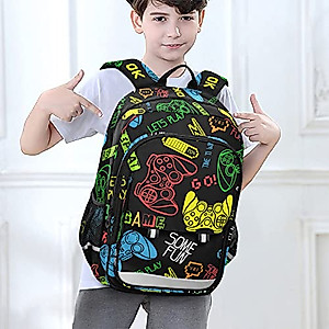 Vnurnrn Kids Backpack Abstract Pattern in Game Style Print Big Storage Multi Pockets 17.7 IN School Backpack with Chest Buckle Reflective Strip for Boys Girls 6+ years in Primary Middle High School