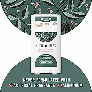 Schmidt's Aluminum Free Natural Deodorant For Women And Men, Hemp Seed Oil & Sage With 24 Hour Odor Protection, Certified Natural, Cruelty Free, Vegan Deodorant 2.65oz 2 Pack