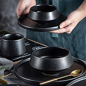 Stylish Dinner Plates,Ceramics Dinnerware Set, Black Glaze 34 Pieces Plates and Bowls Sets for Special Restaurant/Matte Porcelain Dinner Set Microwave Safe