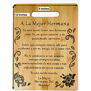 Regalo para Hermana: Tabla de cortar de bambú grabada (22 x 30 cm) Gift for Sister-Engraved bamboo cutting board 9"x12"