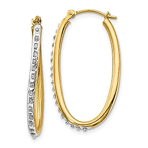 14K Yellow Gold Diamond Oval Twisted Hoop Earrings