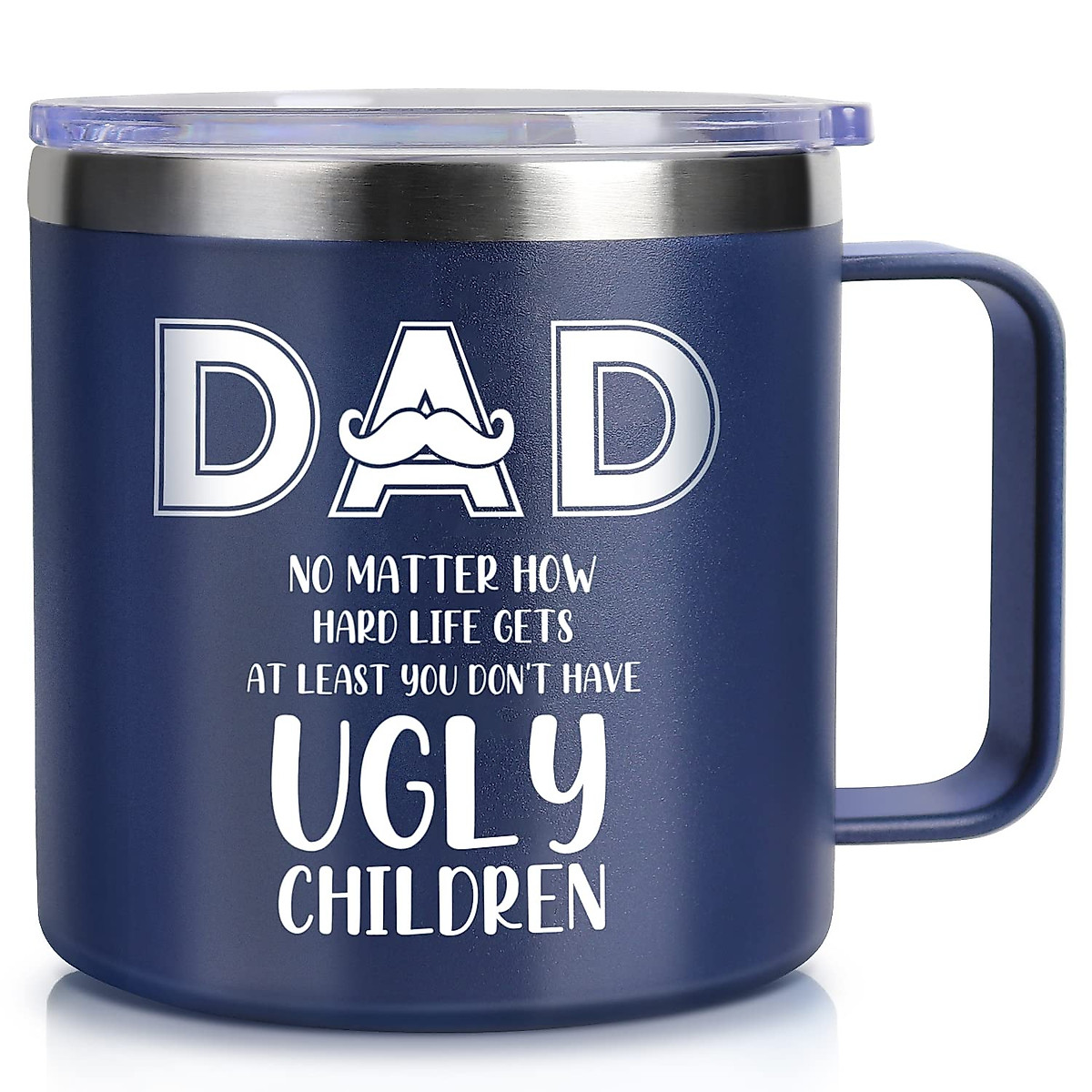Frerdui Father Gifts Dad Insulated Tumbler Mug with Handle & Lid from Daughter Son Wife, Birthday Coffee Cup Presents, Best Ever, Husband, Men, Father-in-Law, Funny Retirement Gift - 14oz, Navy