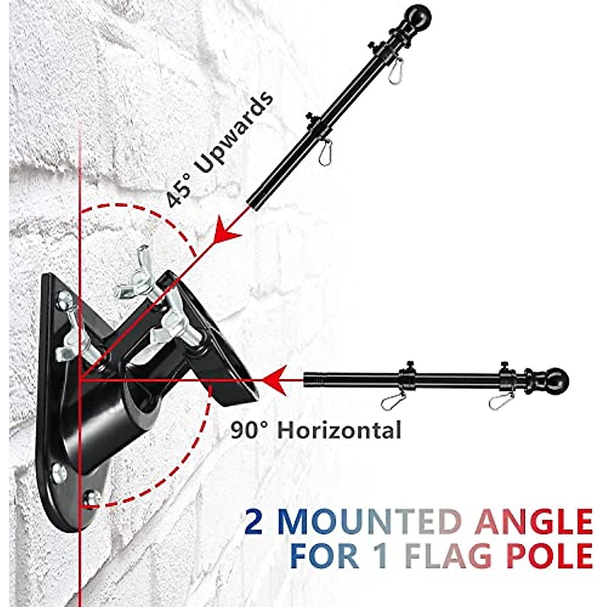 Black Flag Pole for House - 5FT Flagpole Kit for American Flag - 3x5, 4x6 Flag Heavy Garden flagpole-Professional Metal Flag Pole for House Garden Yard Residential or Commercial Two-Position Bracket