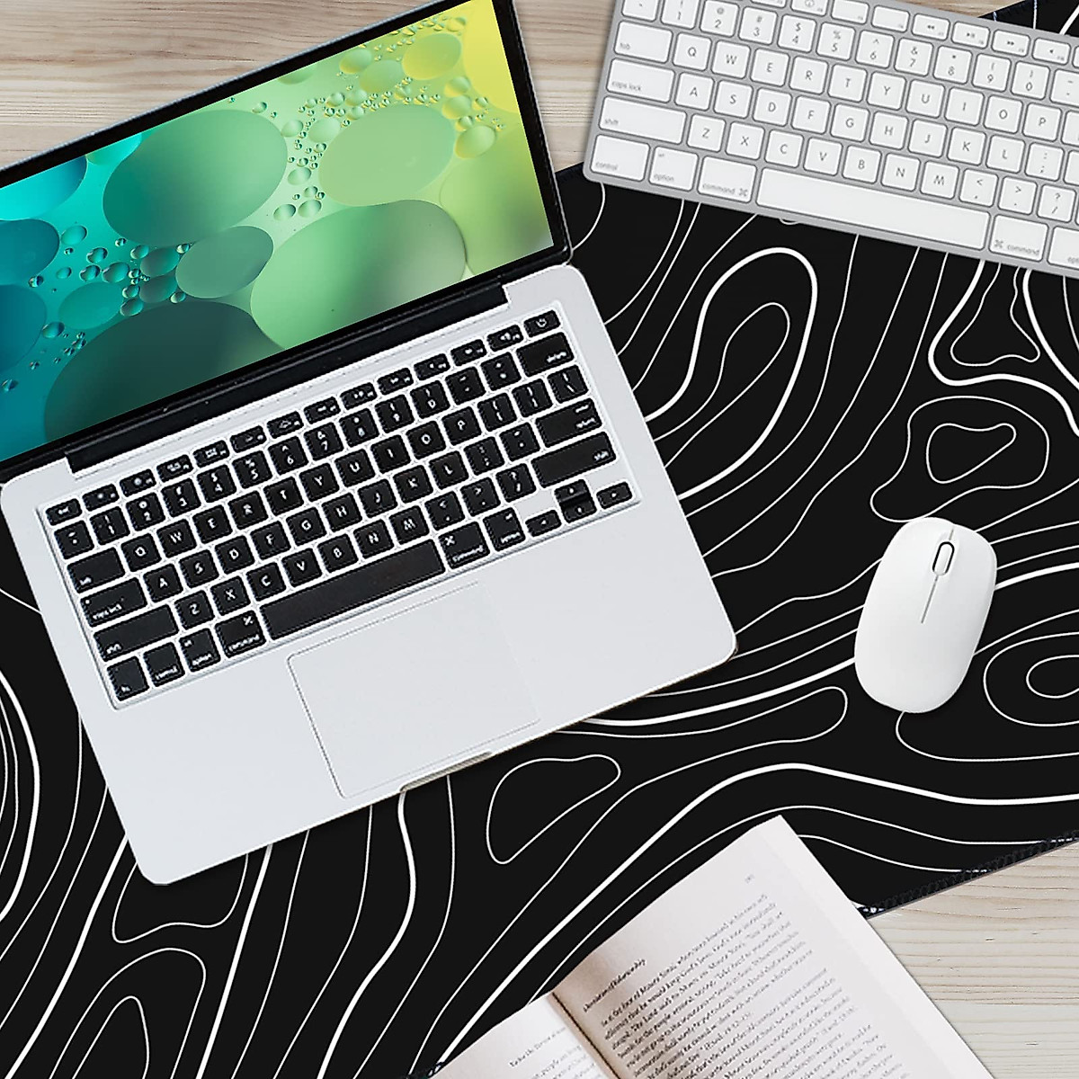 UJoowalk Topographic Gaming Mouse Pad, Large, Black and White, 31.5 x 11.8 in